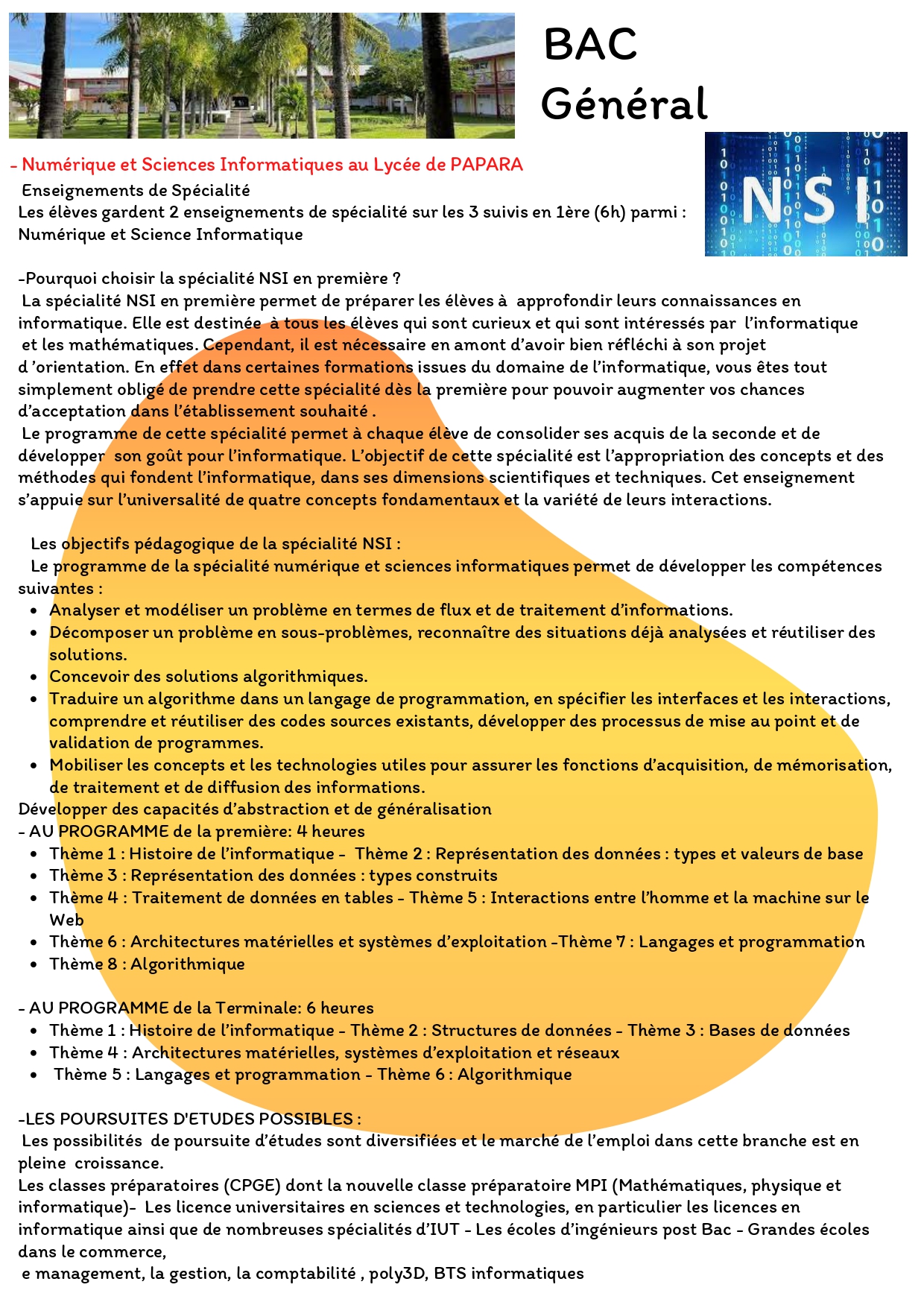 NSI Numérique et sciences informatiques | Lycée Tuianu LE GAYIC de PAPARA